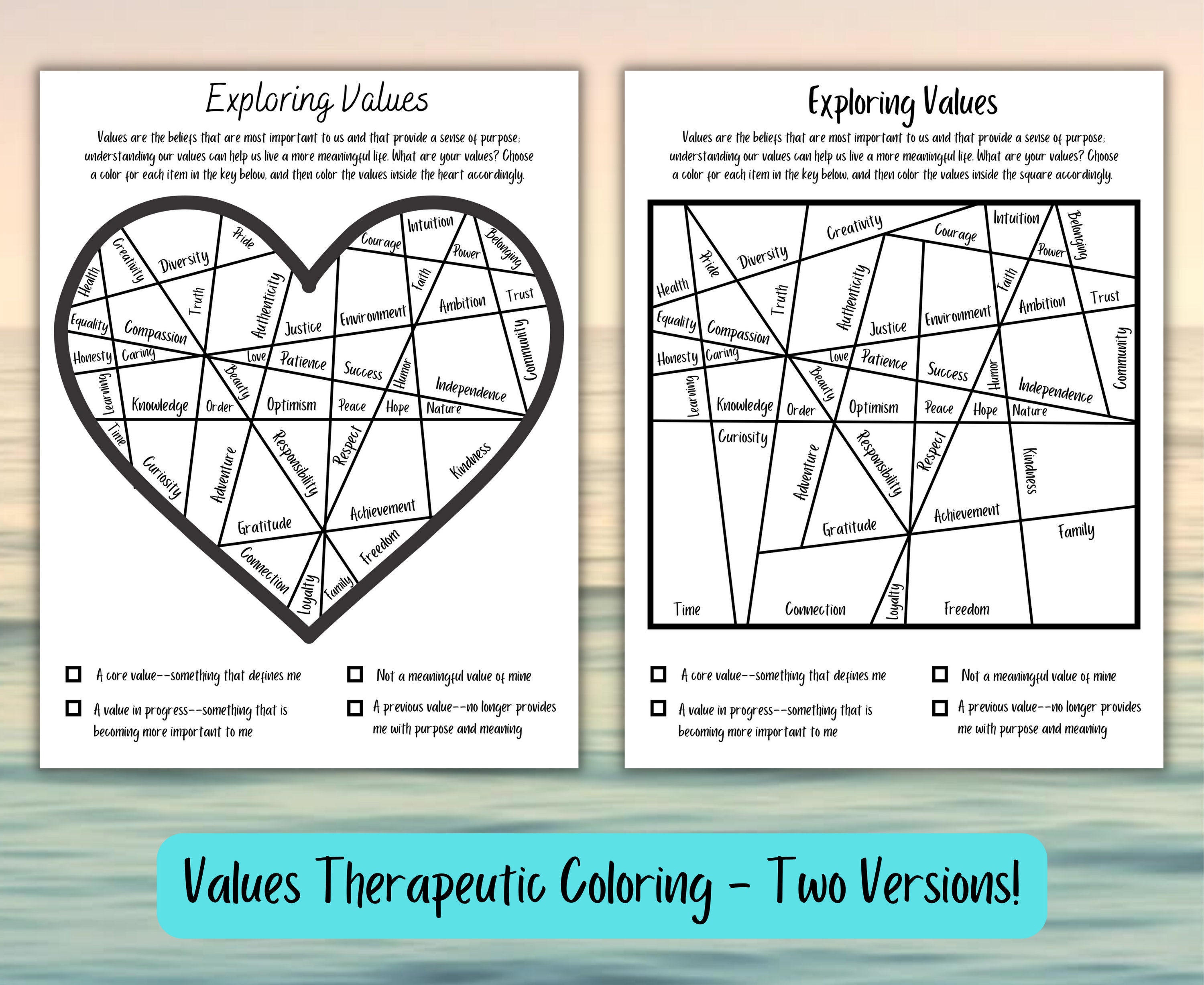 Values Coloring Worksheets, Therapy Tool, Self-help Resource, Printable ...