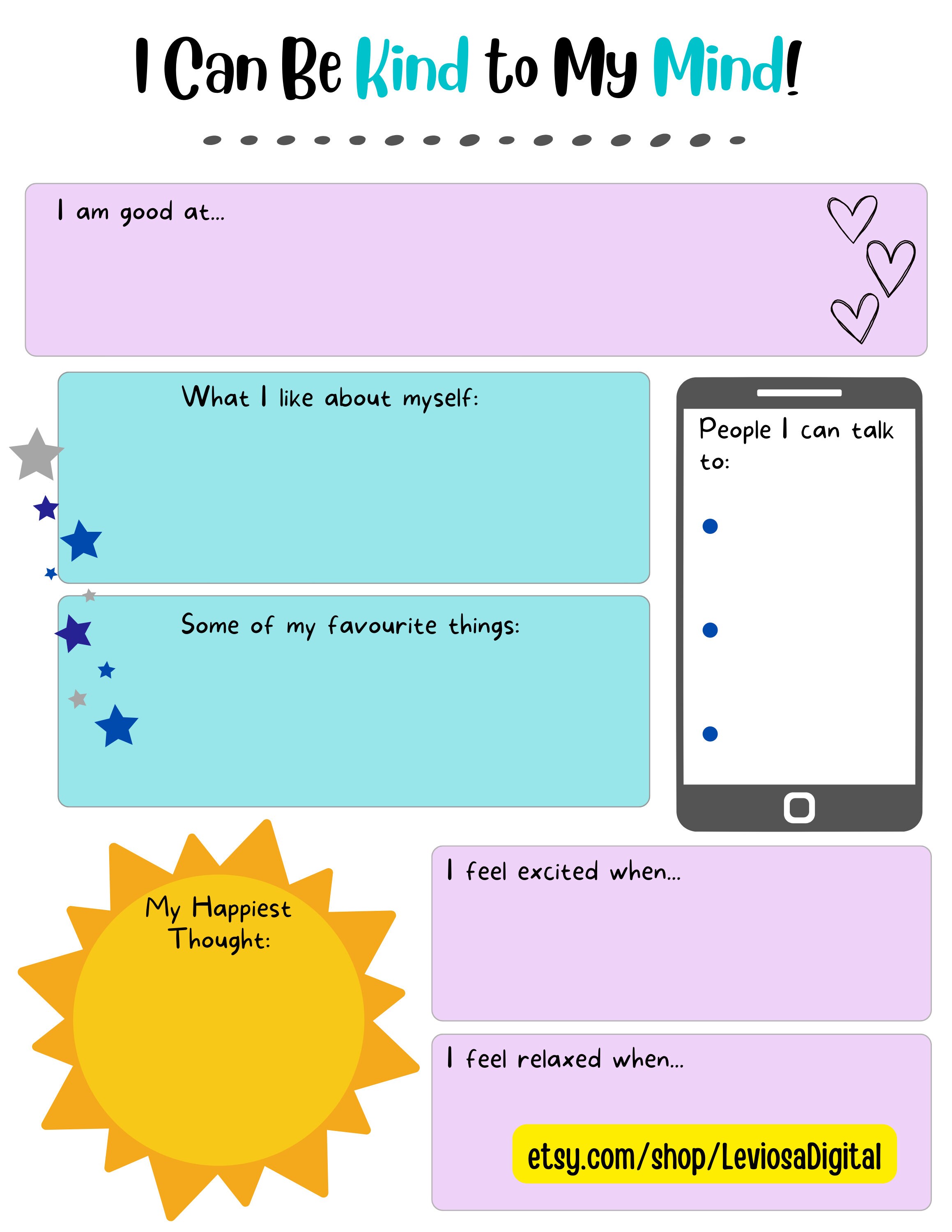 Self-esteem Kids Worksheet, Self-compassion, Therapy Worksheet, Teach ...