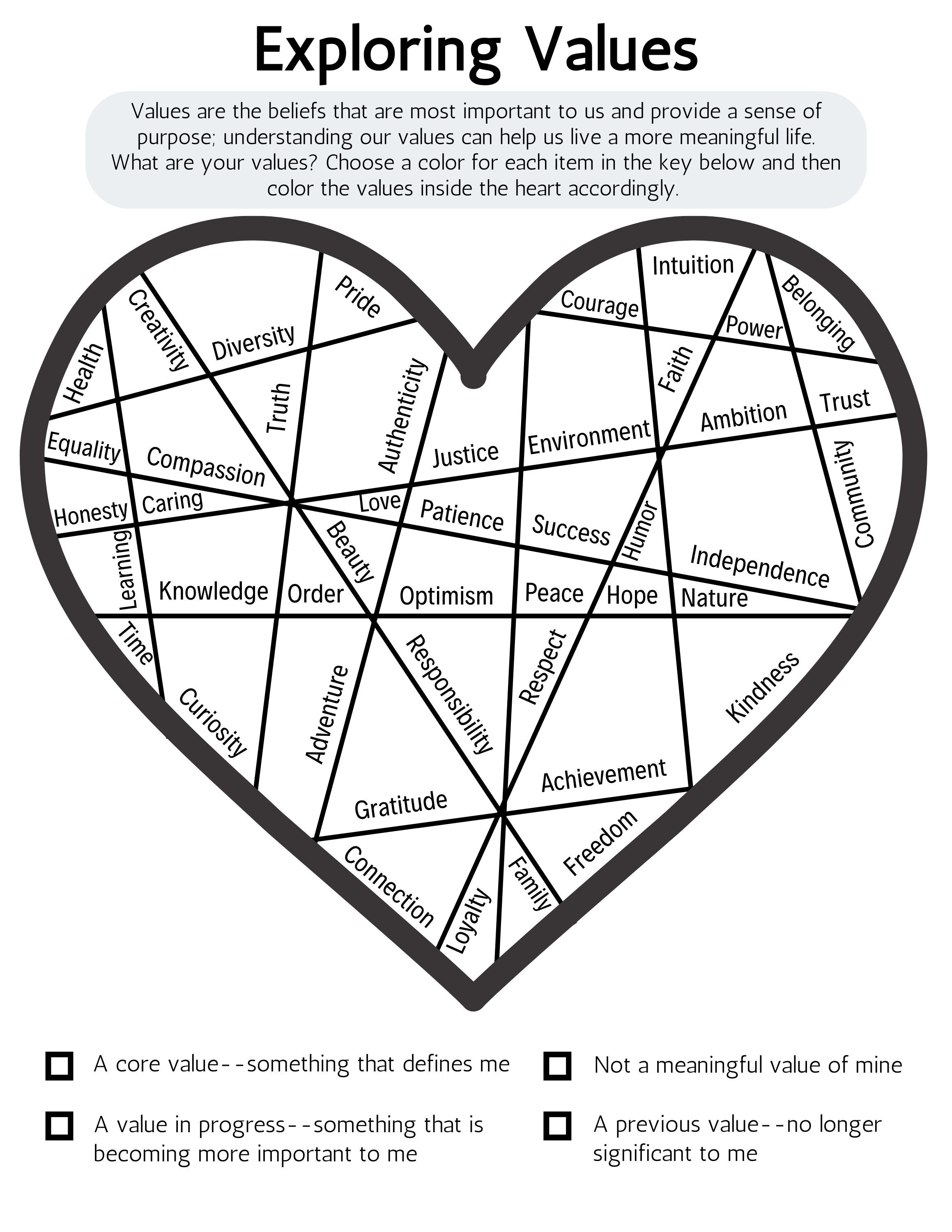 Values Coloring Worksheet, Therapy Tool, Self-help Resource, Printable ...