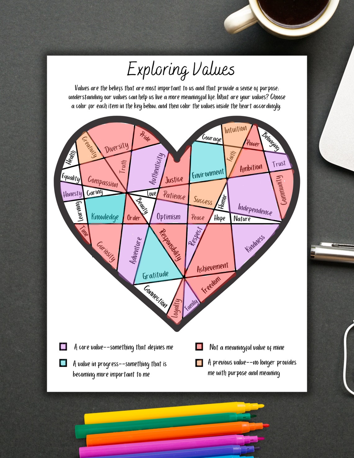 Values Coloring Worksheet, Therapy Tool, Self-help Resource, Printable ...