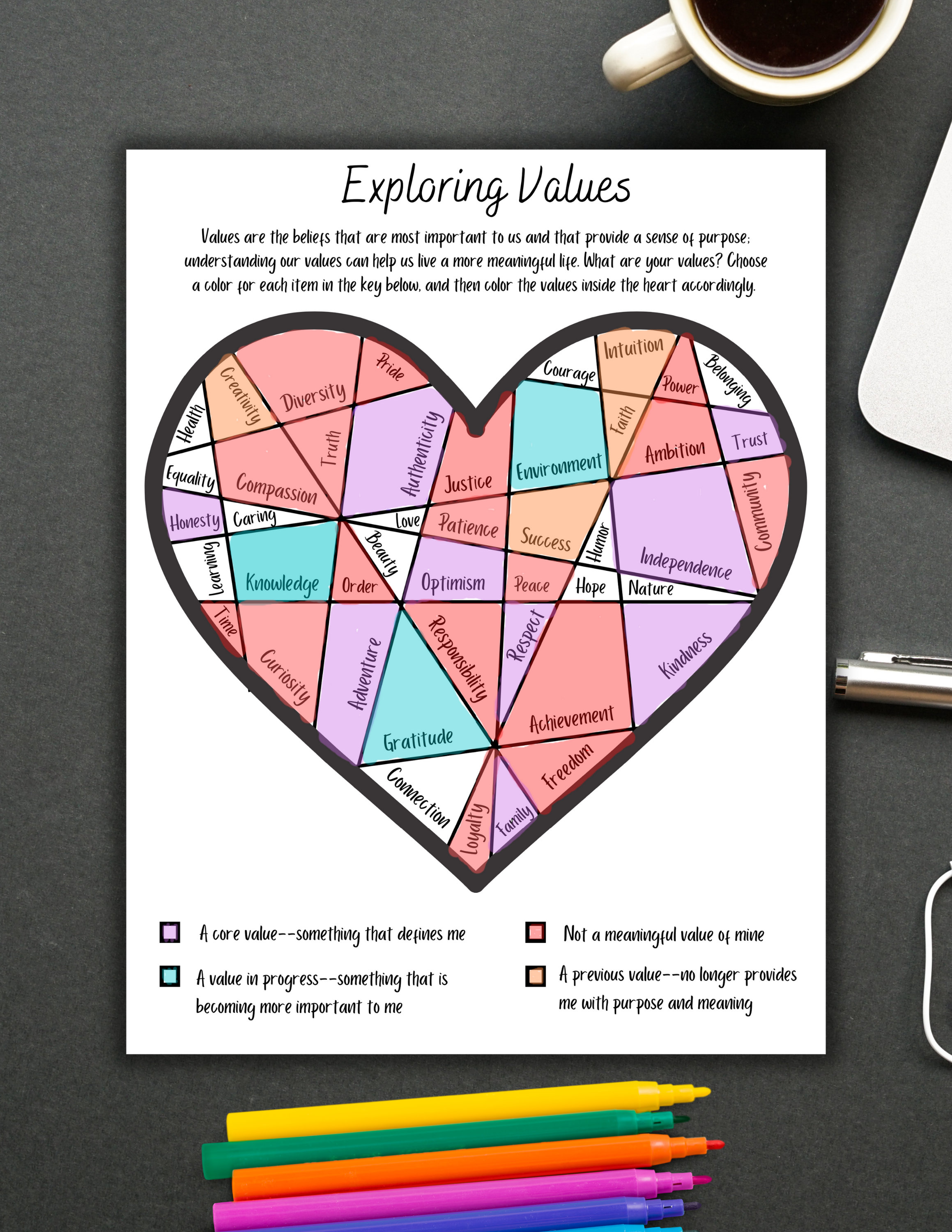 Values Coloring Worksheet, Therapy Tool, Self-help Resource, Printable ...
