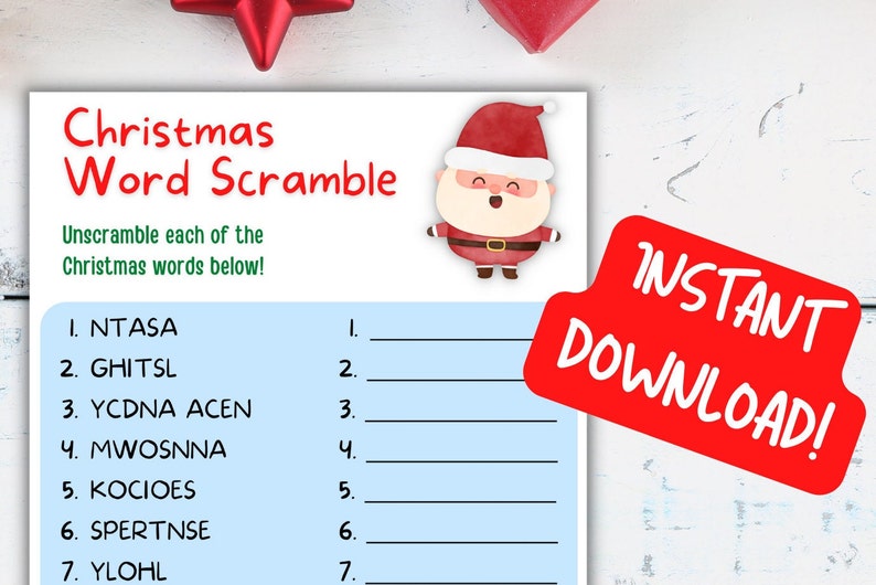 Christmas Word Scramble Game, Printable Activity (PDF Download) - Etsy