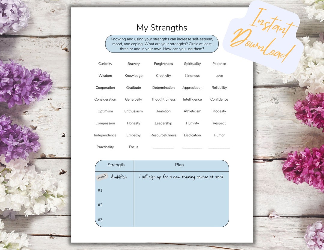 Strengths Worksheet, Positive Psychology Template (instant Download) - Etsy