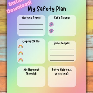 Safety Plan 5 Pack - Instant Download - Crisis Safety Plan - Crisis ...