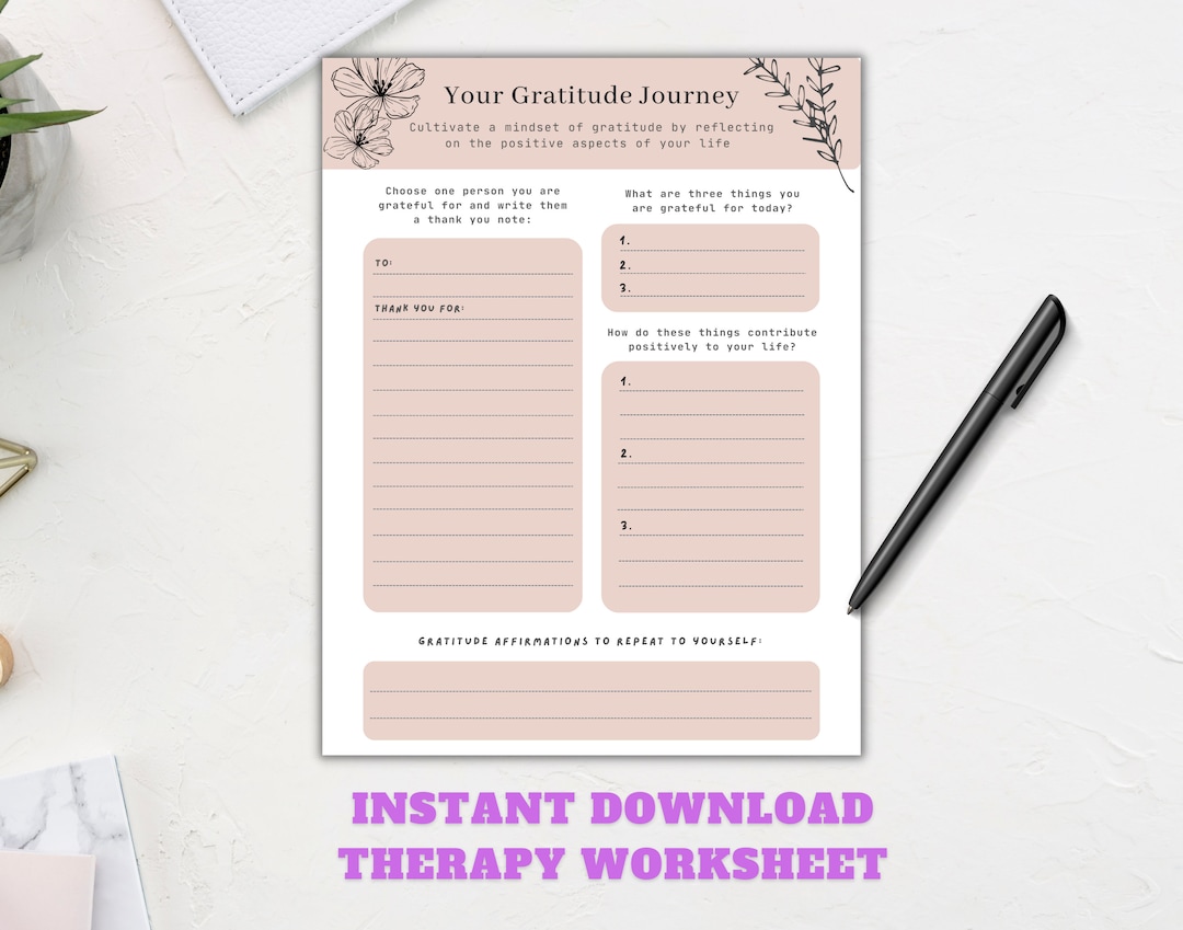 Gratitude Therapy Worksheet, Self-compassion, Strengths Therapy ...