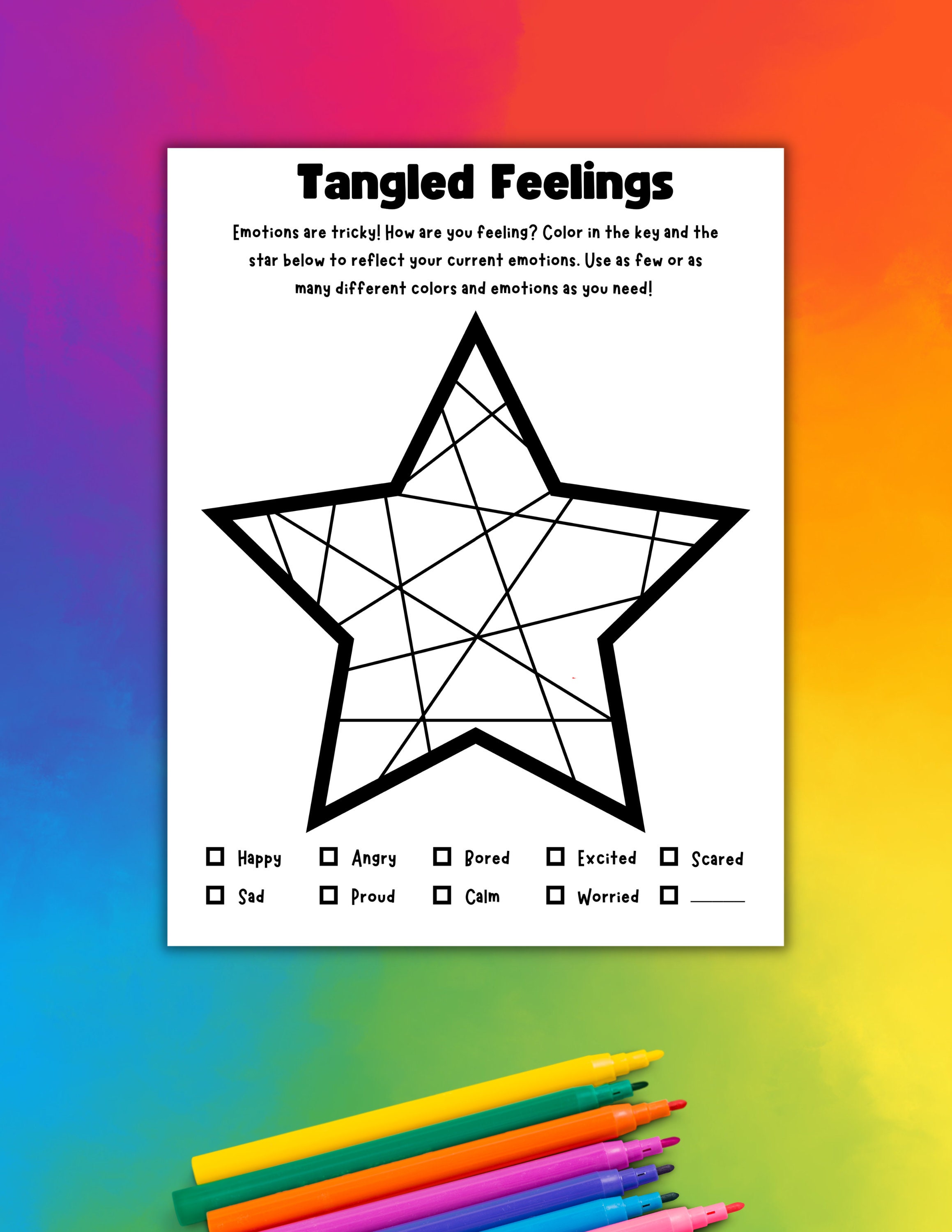 Kids Coloring Feelings Worksheet, Therapy Tool, Kids Counselling ...