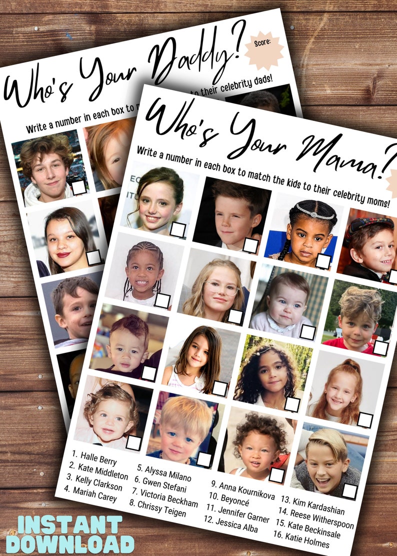 Celebrity Baby Shower Game Pair - Fun, Modern Baby Shower & Party Game ...