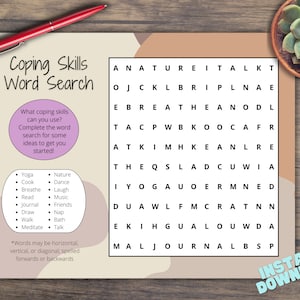Coping Skills Word Search, Coping Tools, Therapy Tools, Counselling ...