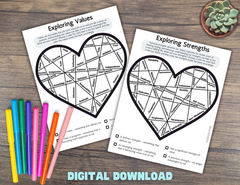 Values and Strengths Coloring Worksheets, Therapy Tool, Therapy ...