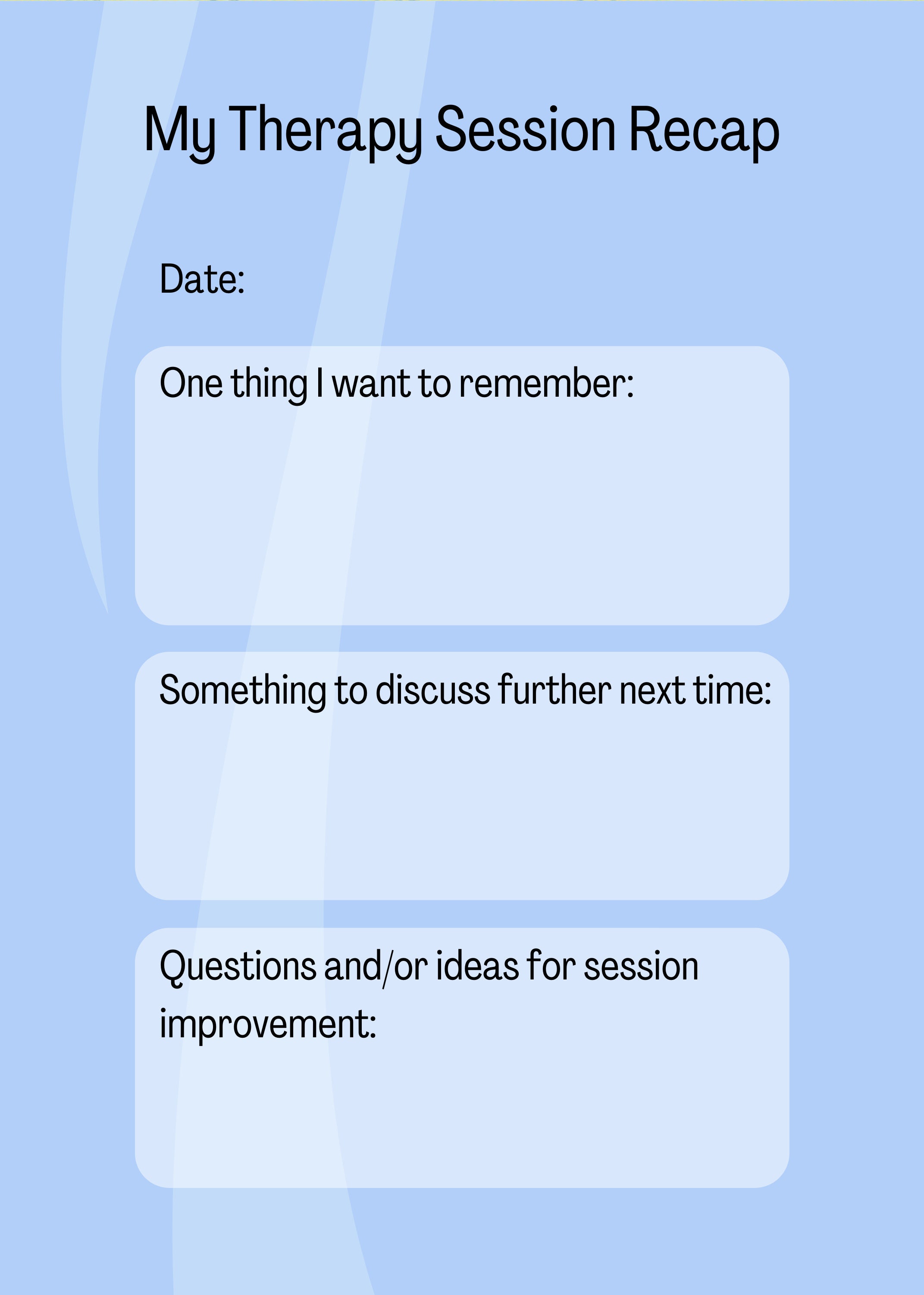 Therapy Session Summary Recap Cards, Debrief, Template, Counselling ...