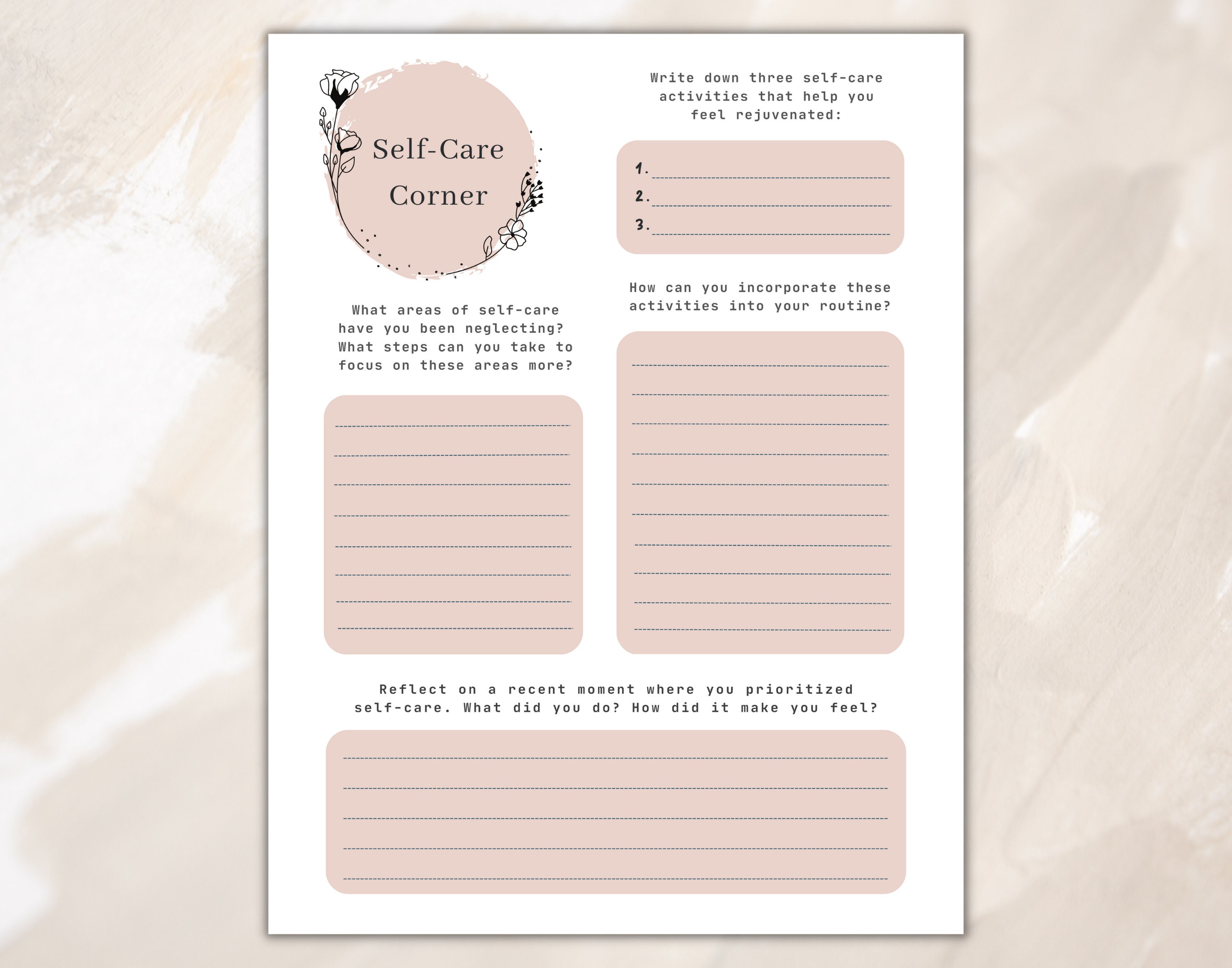 Self-care Worksheet, Therapy Worksheet, Counselling Handout, Positive ...