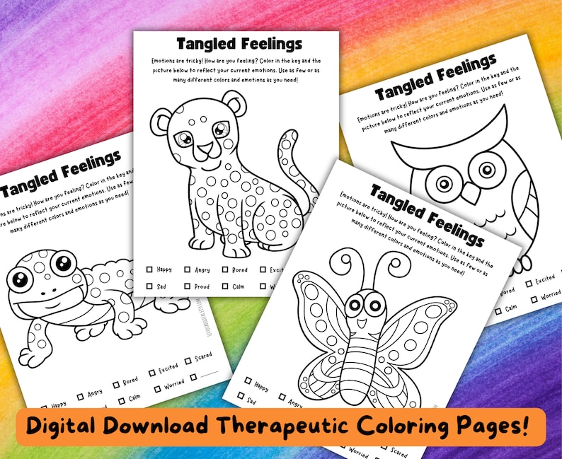 Feelings Coloring Pages, Child Therapy Worksheets (printable PDF) - Etsy