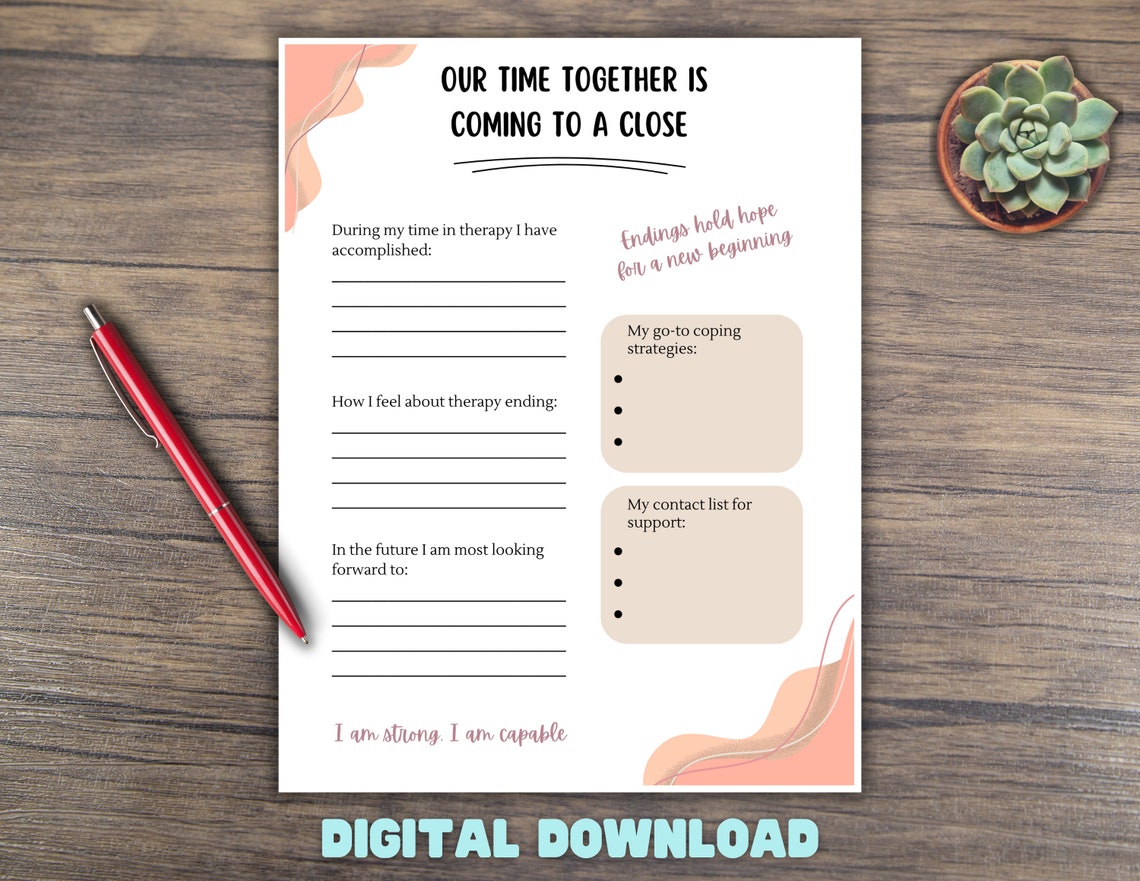 Therapy Termination Worksheet, Counselling Closing Template (printable ...