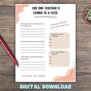 Therapy Termination Worksheet, Instant Download, Counselling Template ...