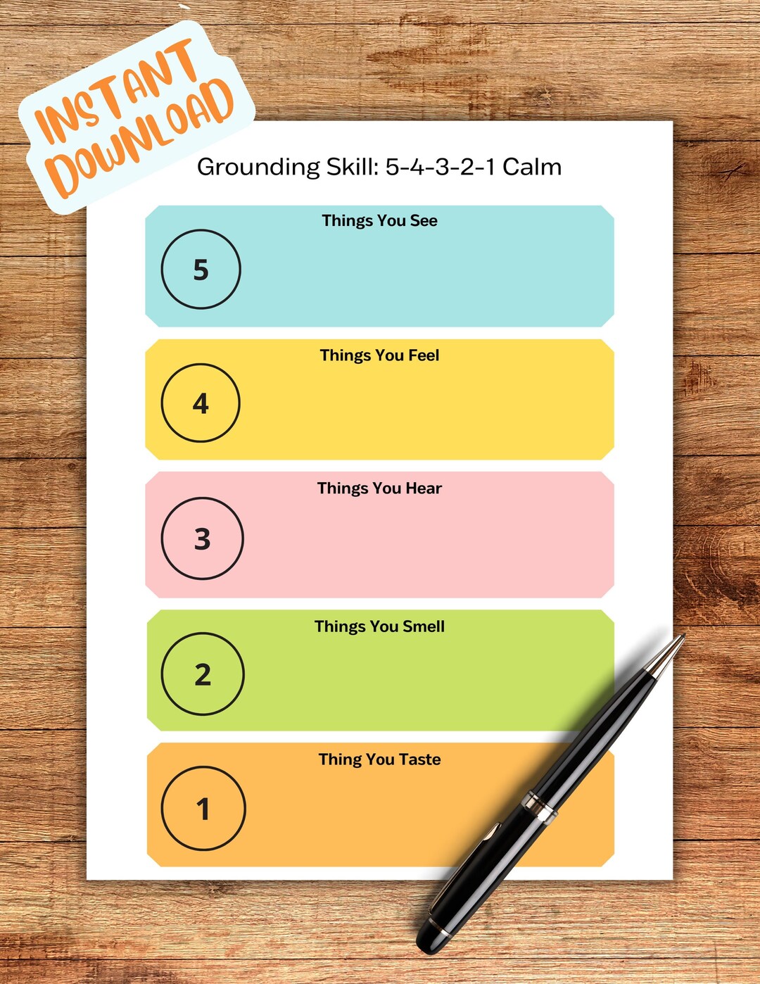 Notice 5 Things Therapy Worksheet, Grounding, Mindfulness Exercise ...