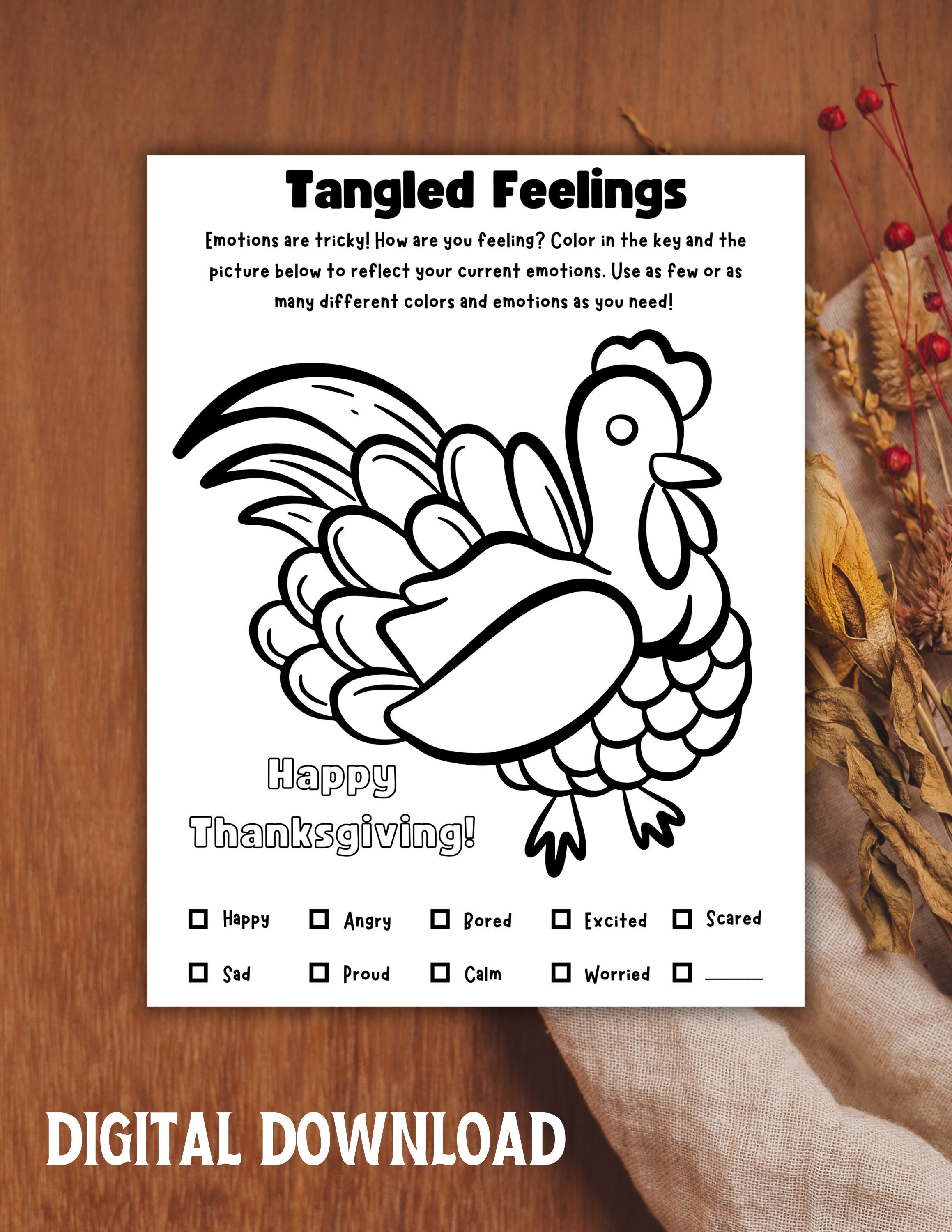 Feelings Therapy Coloring Worksheet, Therapy Tool, Teaching Thanksgiving, Counselling Worksheet ...
