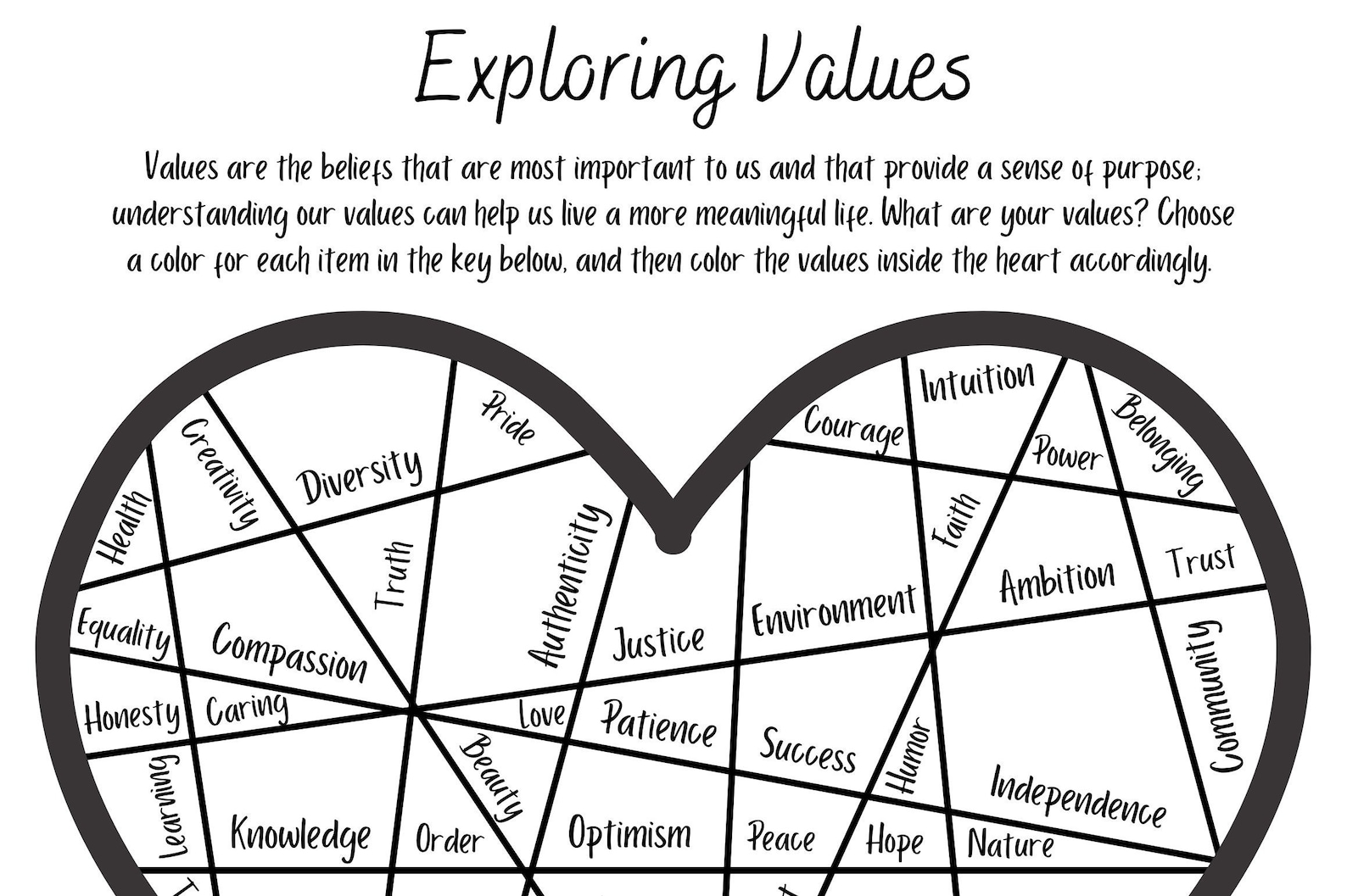 Values Coloring Worksheet, Therapy Tool, Self-help Resource, Printable ...