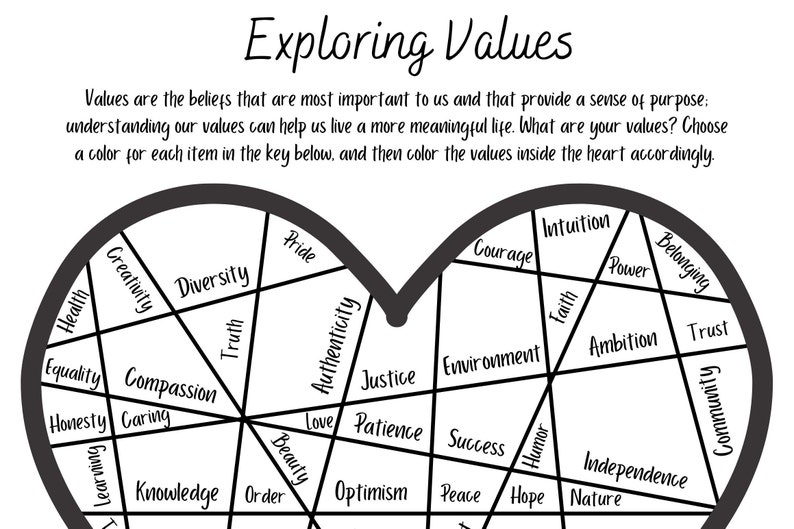 Values Coloring Worksheet, Therapy Tool, Self-help Resource, Printable ...