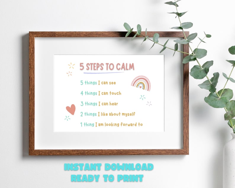 5-4-3-2-1 Grounding Technique Poster, Kids Emotions, Calming Corner ...