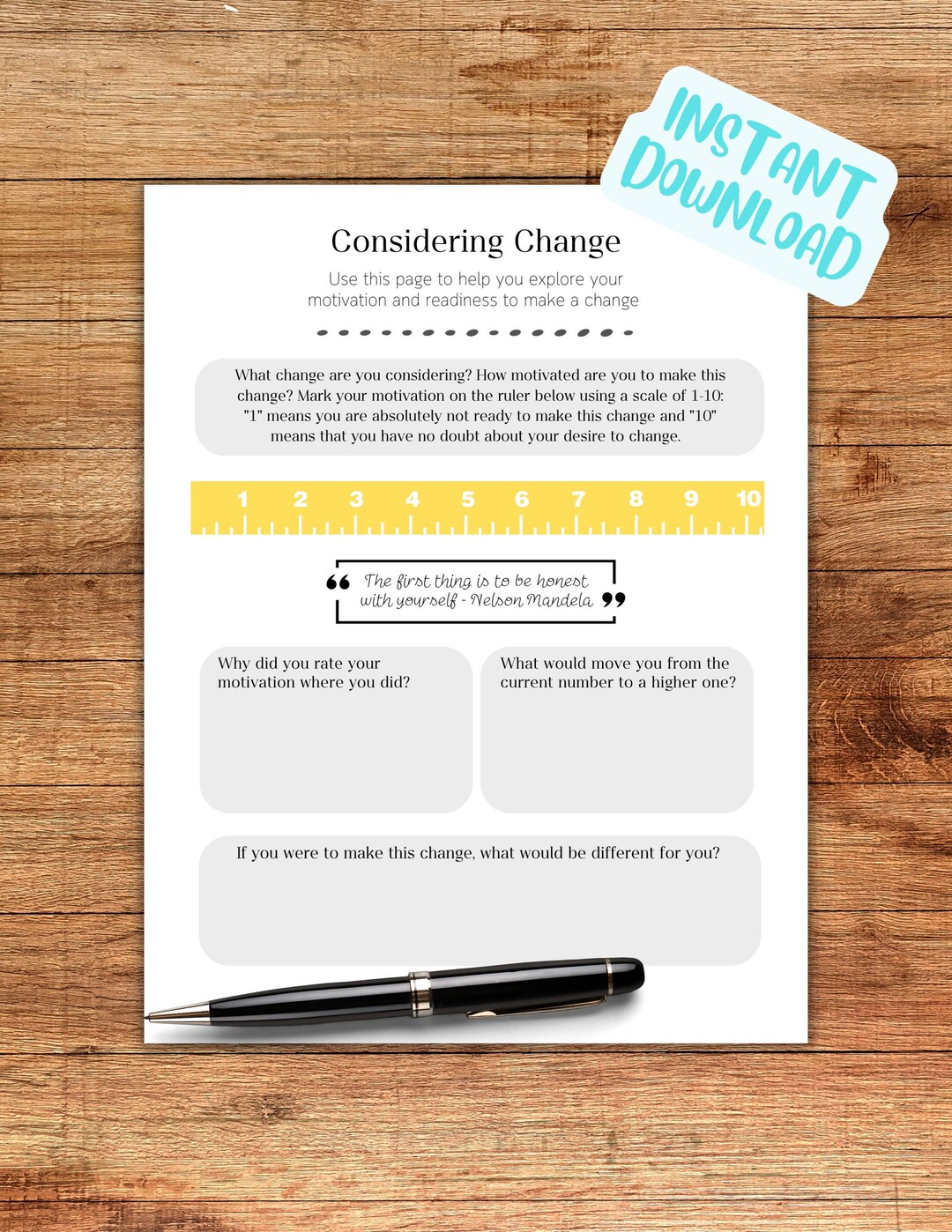 Behaviour Therapy Worksheet, Motivational Interviewing, Readiness Ruler ...