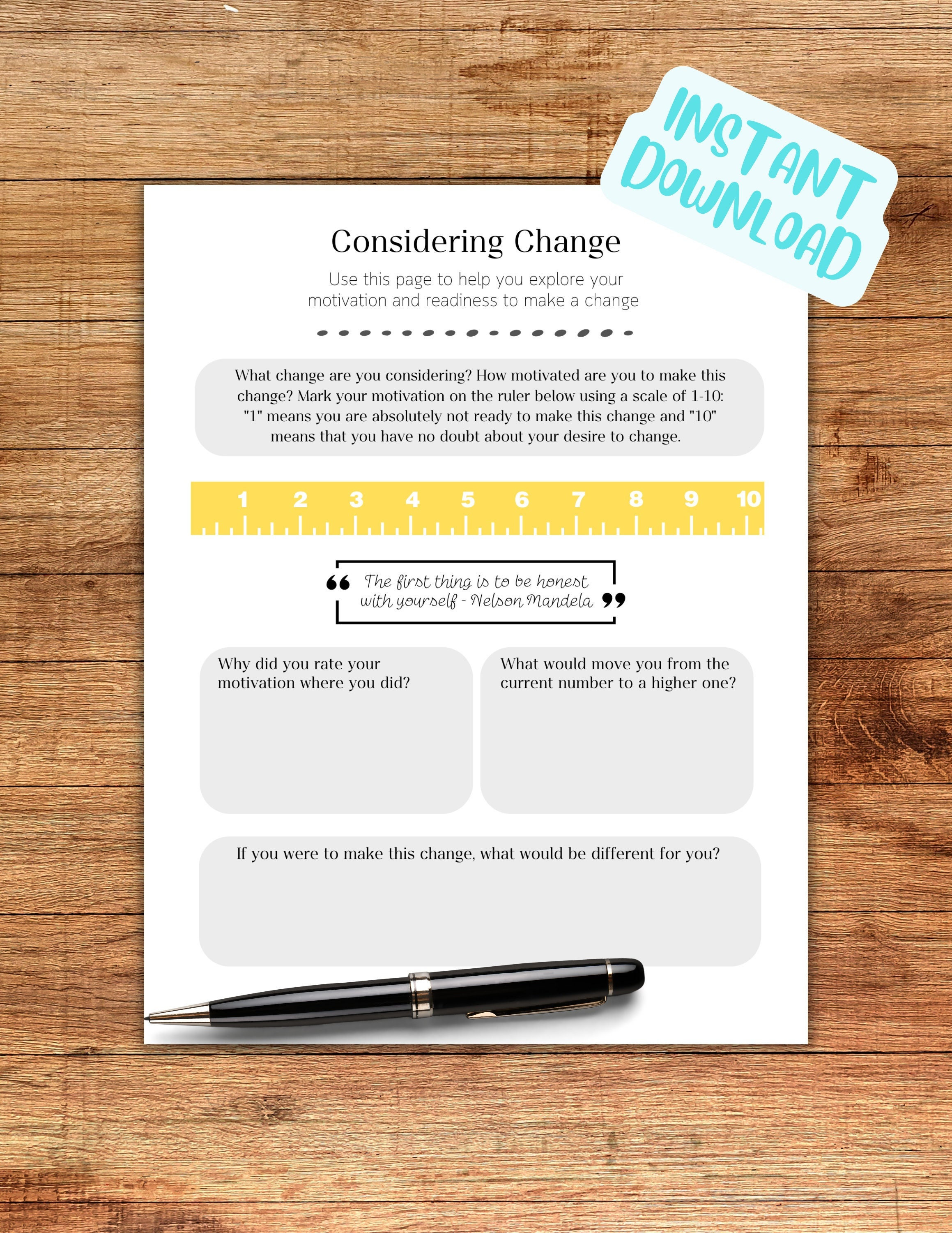Behaviour Therapy Worksheet, Motivational Interviewing, Readiness Ruler ...