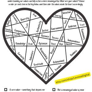 Values Coloring Worksheet, Therapy Tool, Self-help Resource, Printable ...