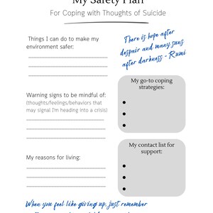 Safety Plan - Instant Download, Crisis Safety Plan, Counselling ...