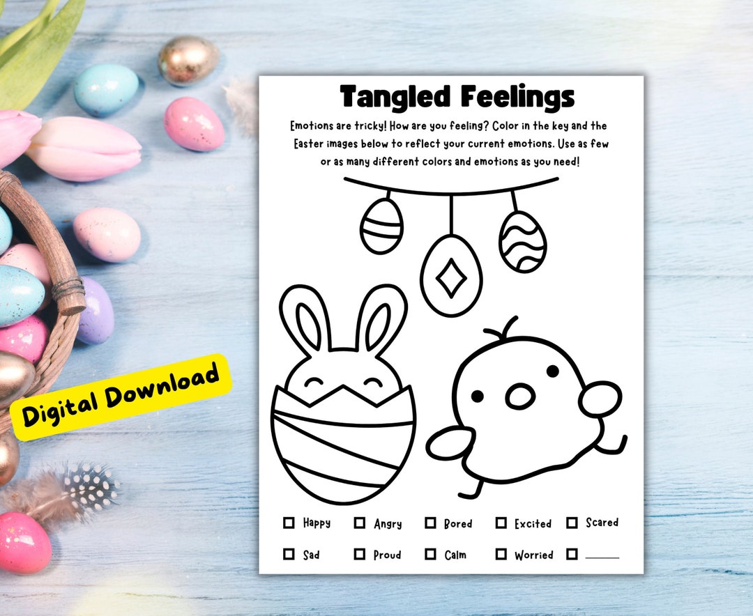 Kids Feelings Coloring Easter Worksheet, Therapy Tool, Printable ...