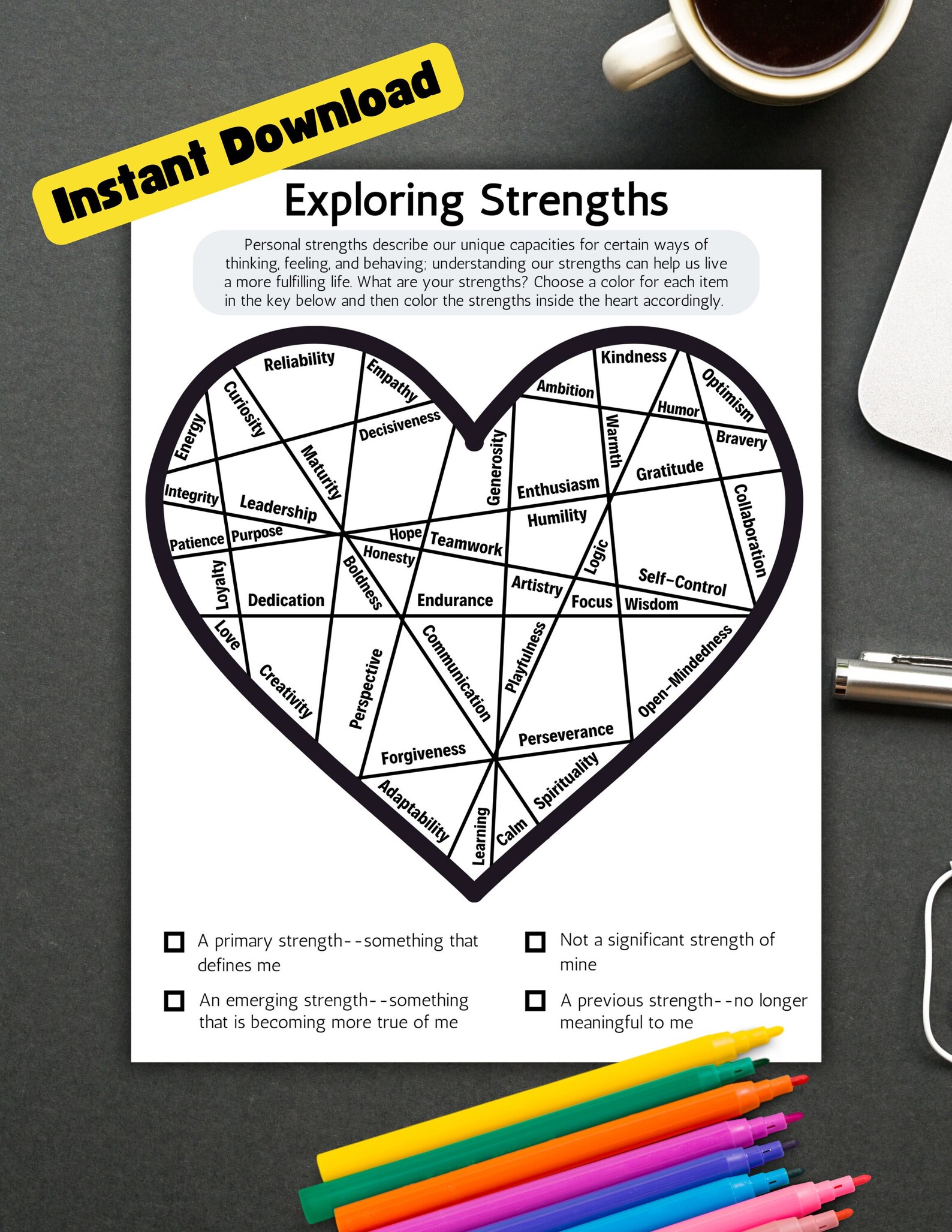 Strengths Coloring Worksheet Therapy Tool Self help Resource