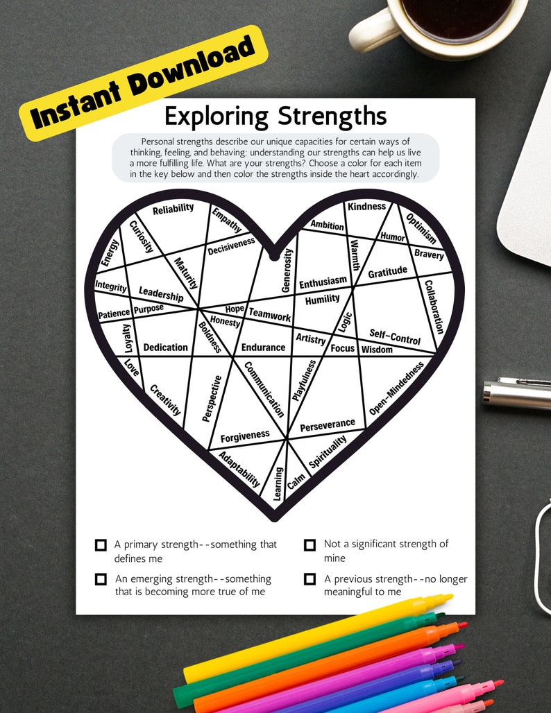 Strengths Coloring Worksheet, Therapy Self-help Tool (PDF) - Etsy