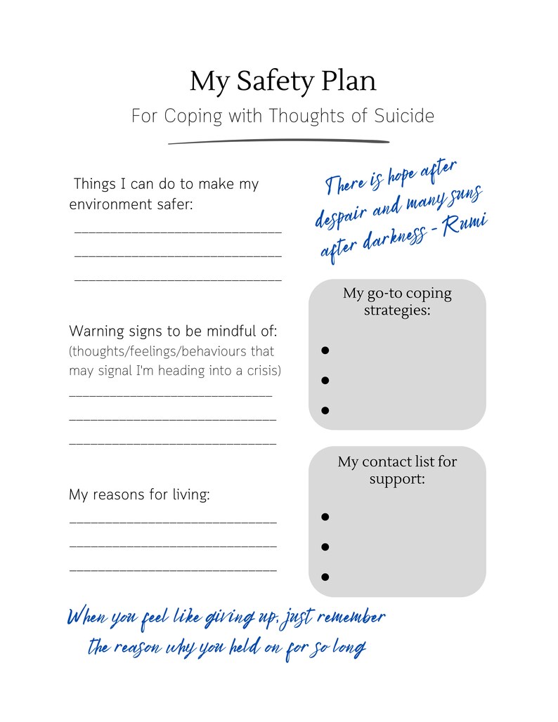 Safety Plan 5 Pack Instant Download Suicide Safety Plan - Etsy