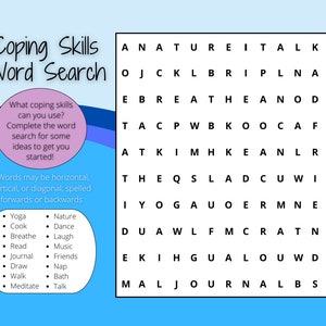 Coping Skills Word Search, Coping Tools, Therapy Tools, Counselling ...