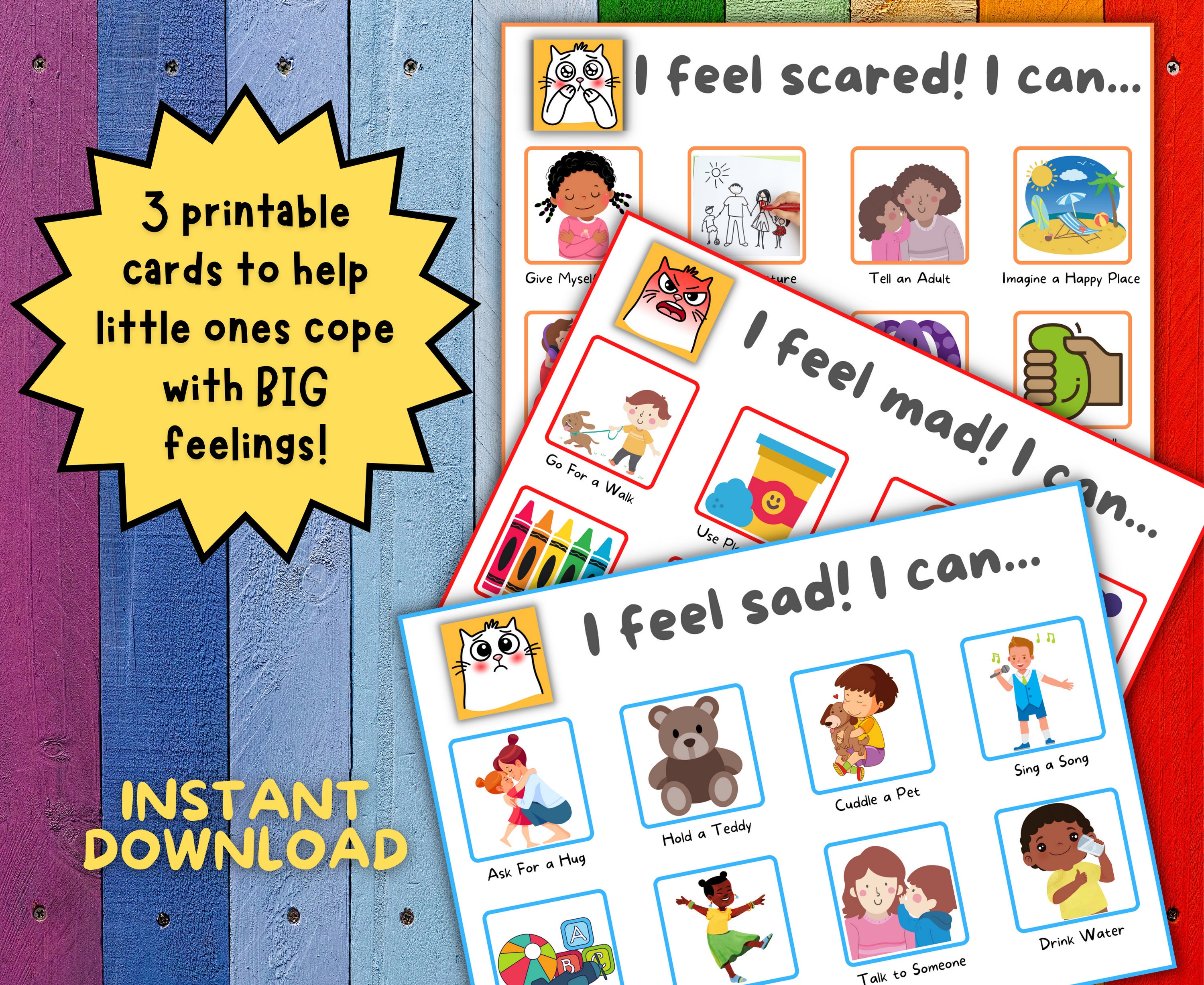 Emotion Coping Cards for Toddlers and Young Kids, Parenting Tools ...