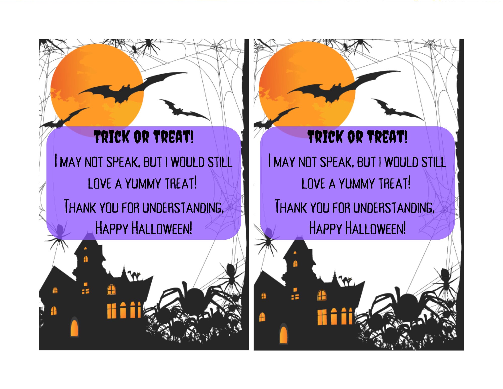 Non-verbal Trick or Treat Note for Halloween (PDF & PNG) - Etsy