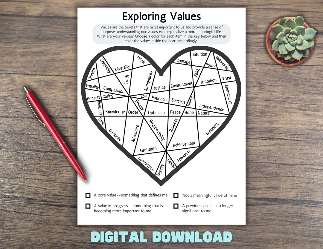 Values Coloring Worksheet, Therapy Tool, Self-help Resource, Printable ...