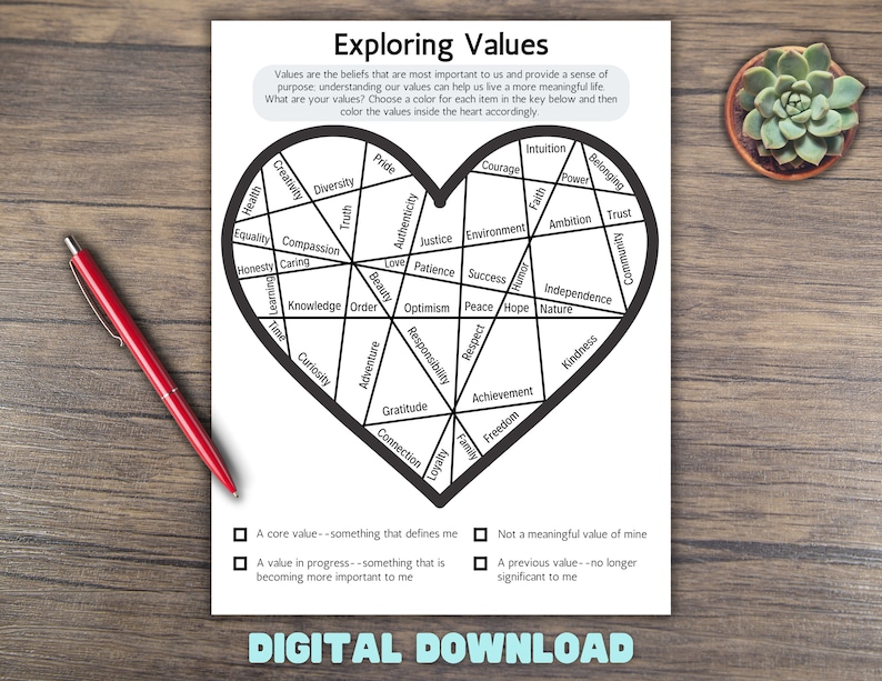 Values Coloring Worksheet, Therapy Tool, Self-help Resource, Printable ...