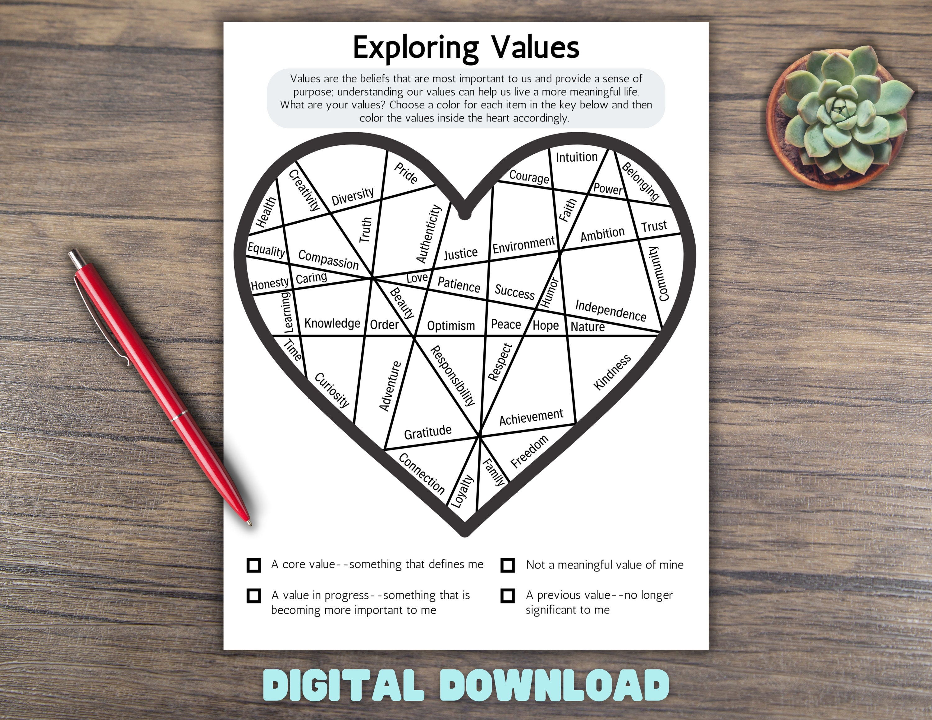 Values Coloring Worksheet, Therapy Tool, Self-help Resource, Printable ...