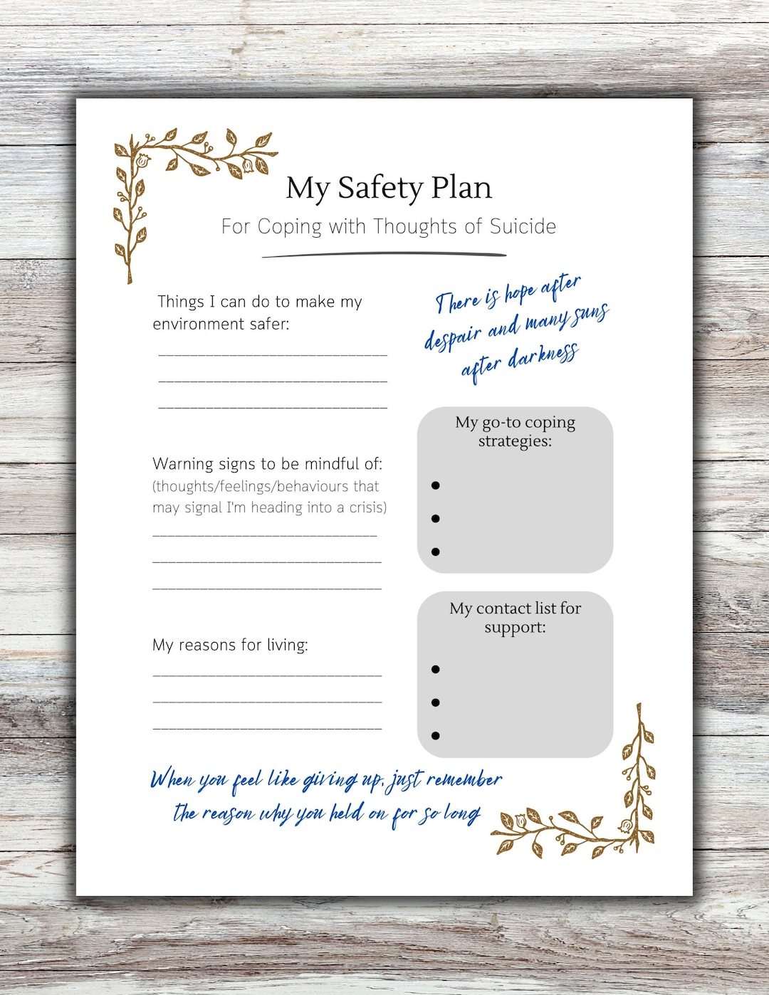 Safety Plan, Crisis Safety Plan, Suicide Prevention, Counselling ...