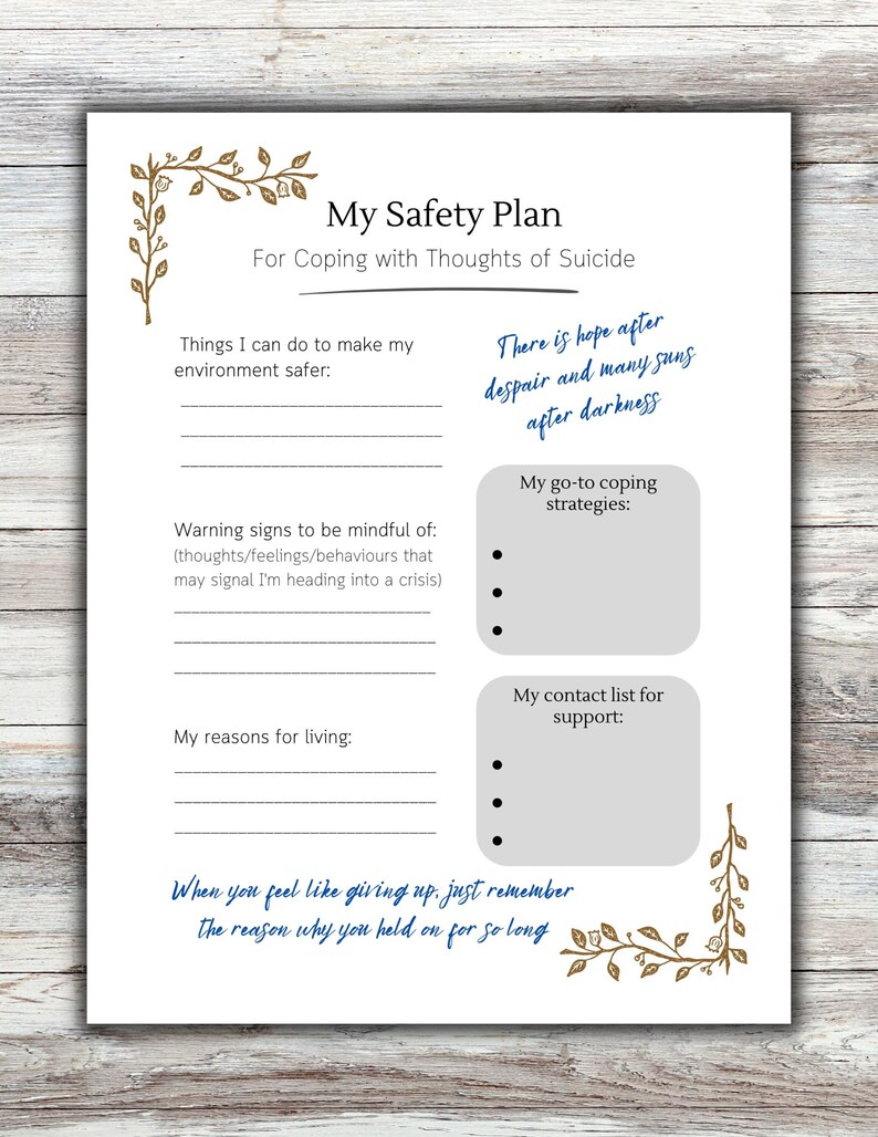 Safety Plan, Crisis Safety Plan, Suicide Prevention, Counselling ...