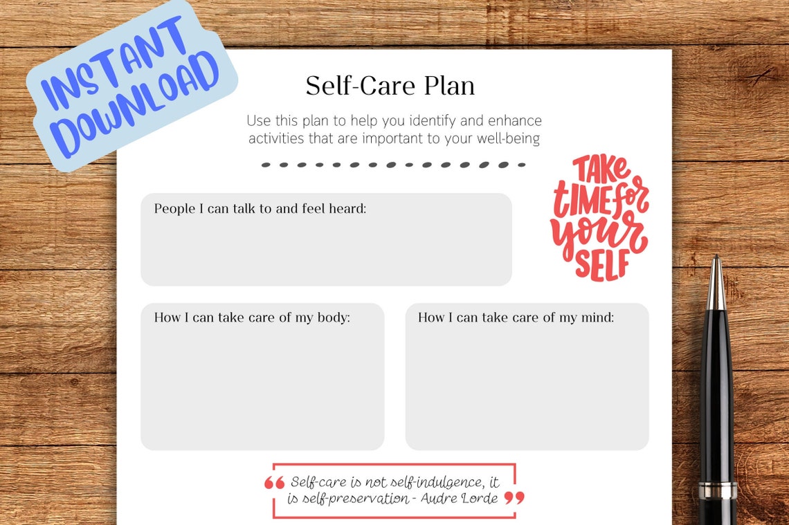 Self-care Plan Worksheet, Therapy Worksheet, Counselling Template ...