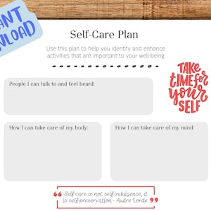Self-care Plan Worksheet, Therapy Worksheet, Counselling Template ...