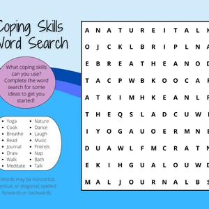 Strengths and Coping Skills Word Search, Therapy Tools, Counselling ...