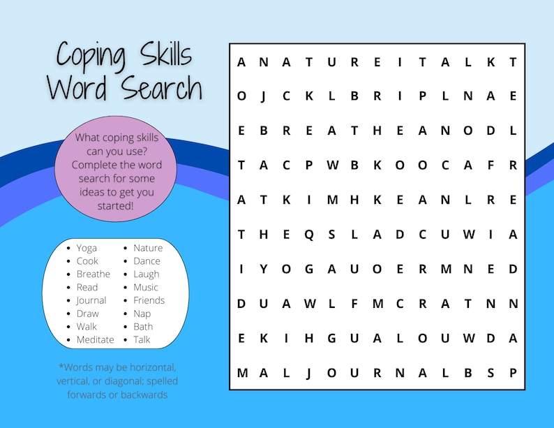 Strengths and Coping Skills Word Search, Therapy Tools, Counselling ...