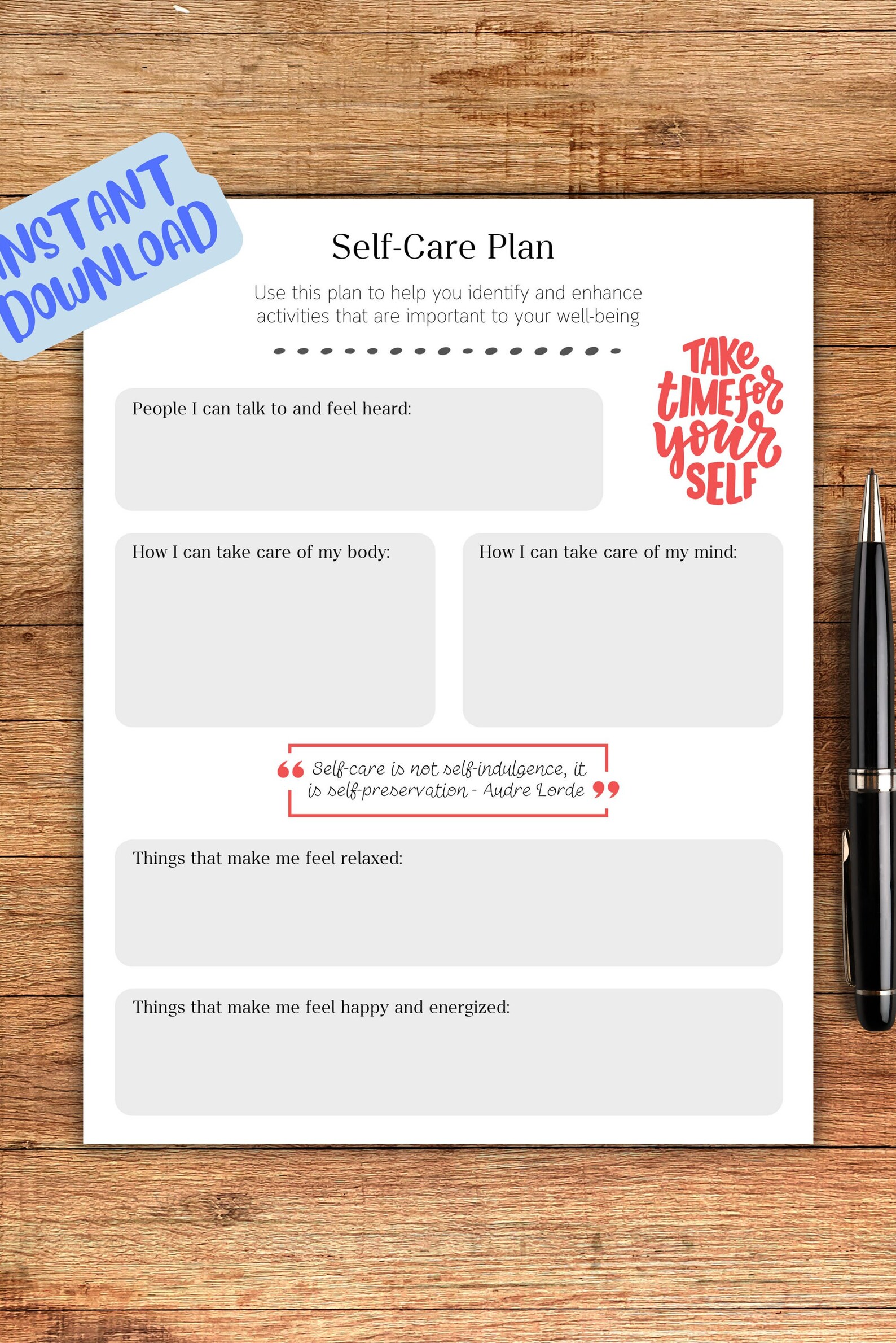 Self-care Plan Worksheet, Therapy Worksheet, Counselling Template ...