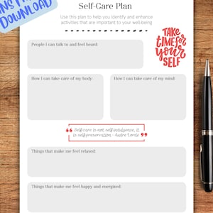 Self-care Plan Worksheet, Therapy Worksheet, Counselling Template ...