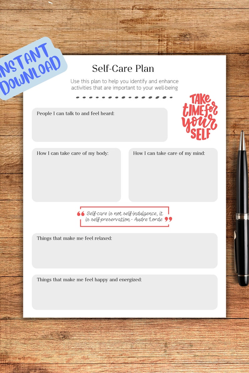 Self-care Plan Worksheet, Therapy Worksheet, Counselling Template ...
