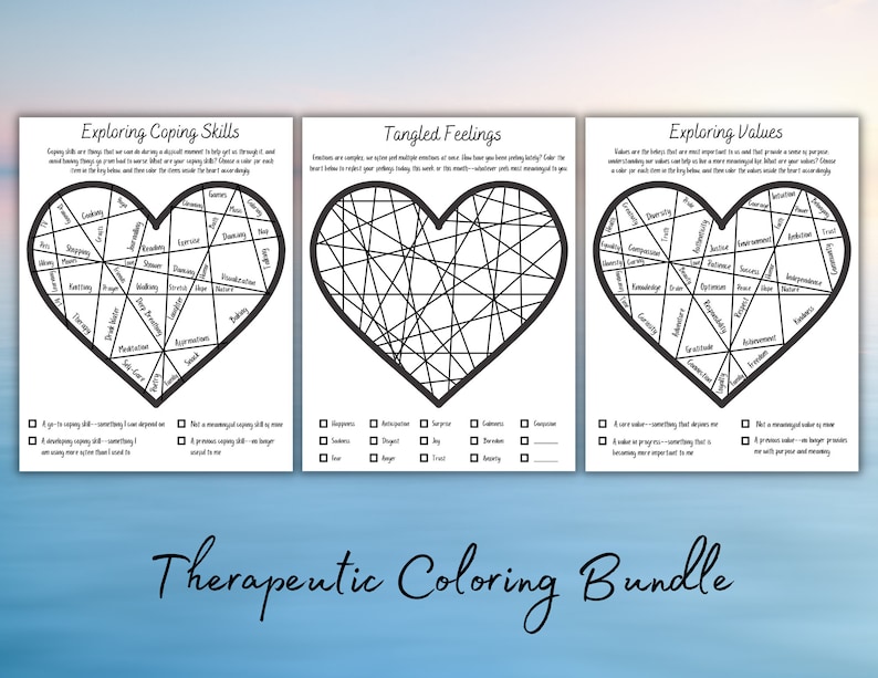 Therapy Coloring Mandala Worksheet Bundle, Coping Skills, Strengths ...
