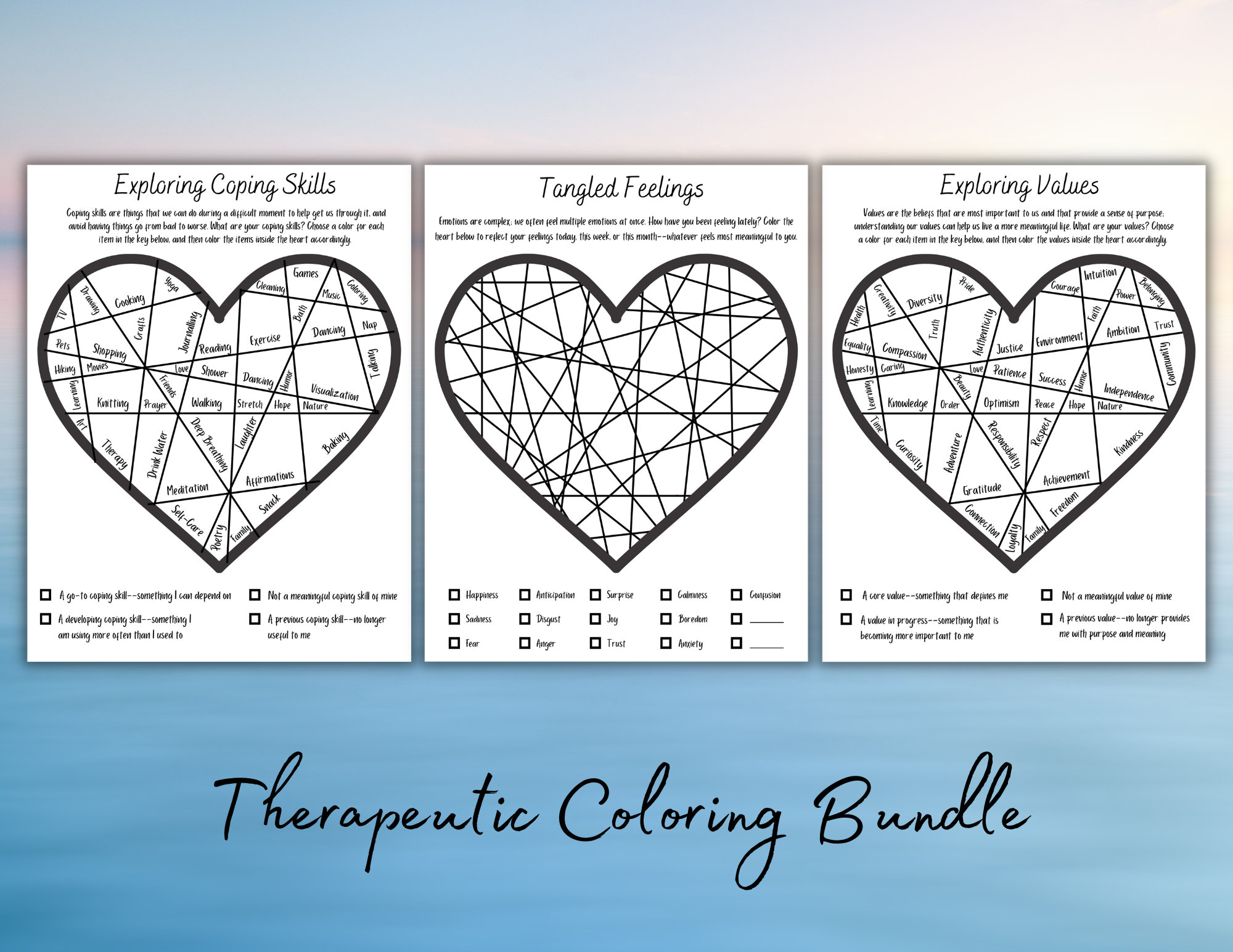 Therapy Coloring Mandala Worksheet Bundle, Coping Skills, Strengths ...