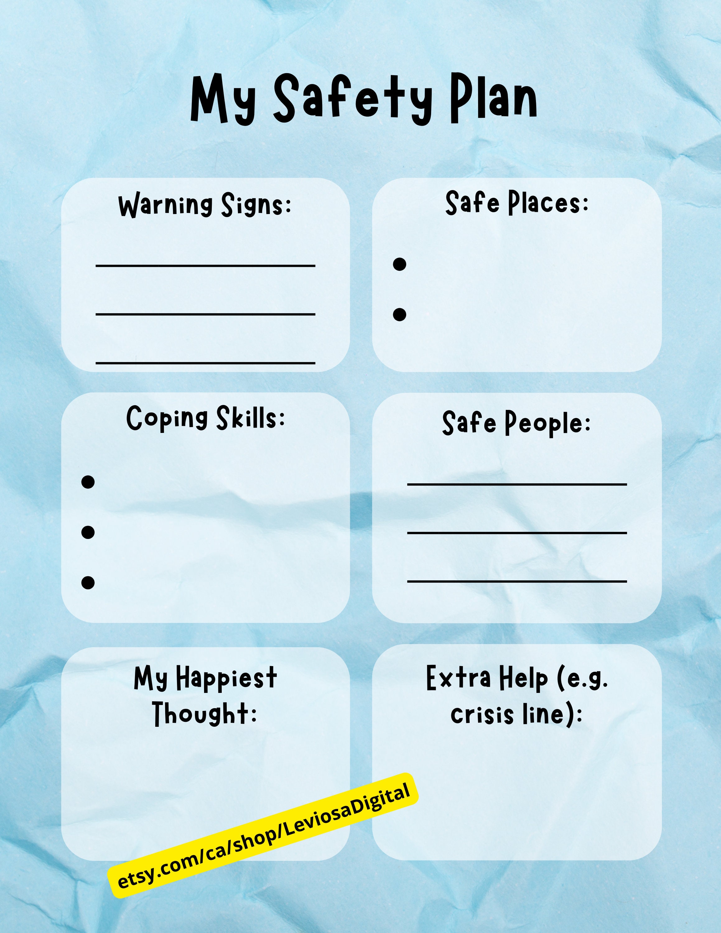 Safety Plan Template Pack Kids Youth, Digital Download, Crisis ...