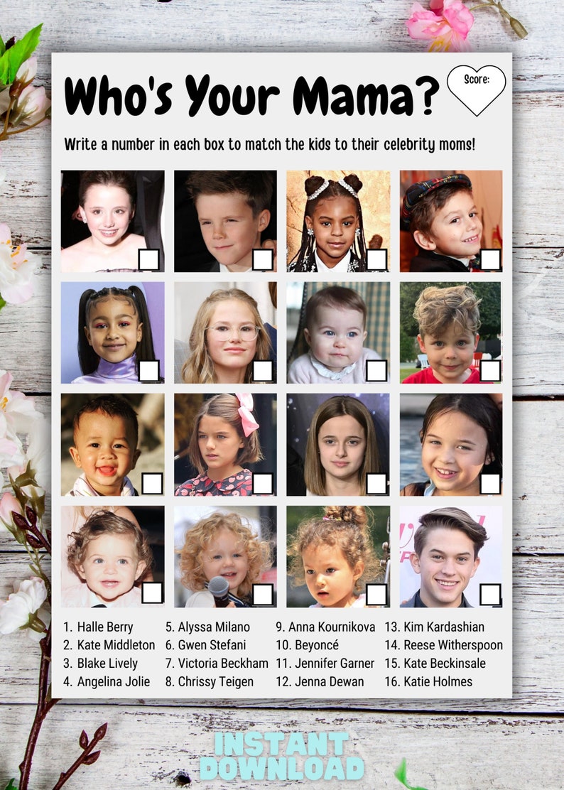 Celebrity Baby Match Game, Modern Baby Shower (PDF) - Etsy